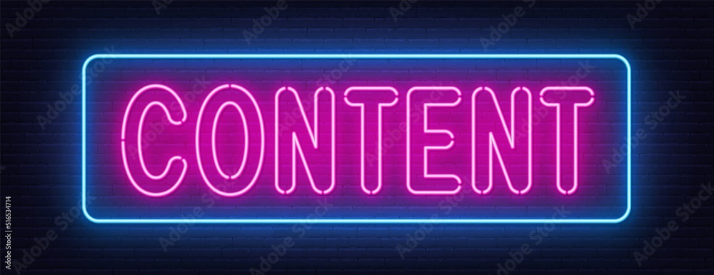 Content neon sign on brick wall background Stock Vector | Adobe Stock
