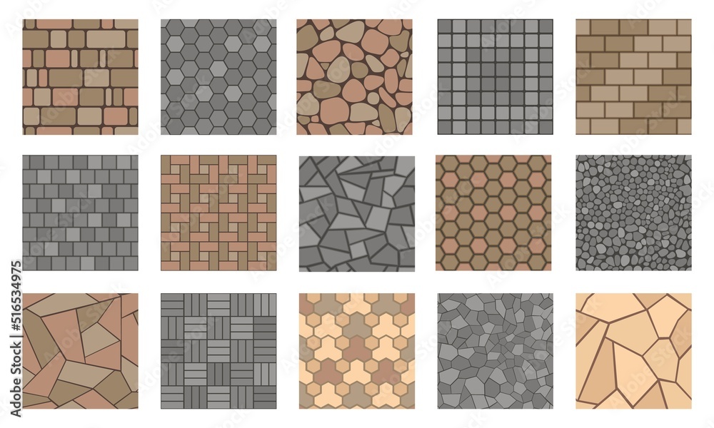 Floor stone pattern. Pavement tile of stone, bricks and concrete, road ...