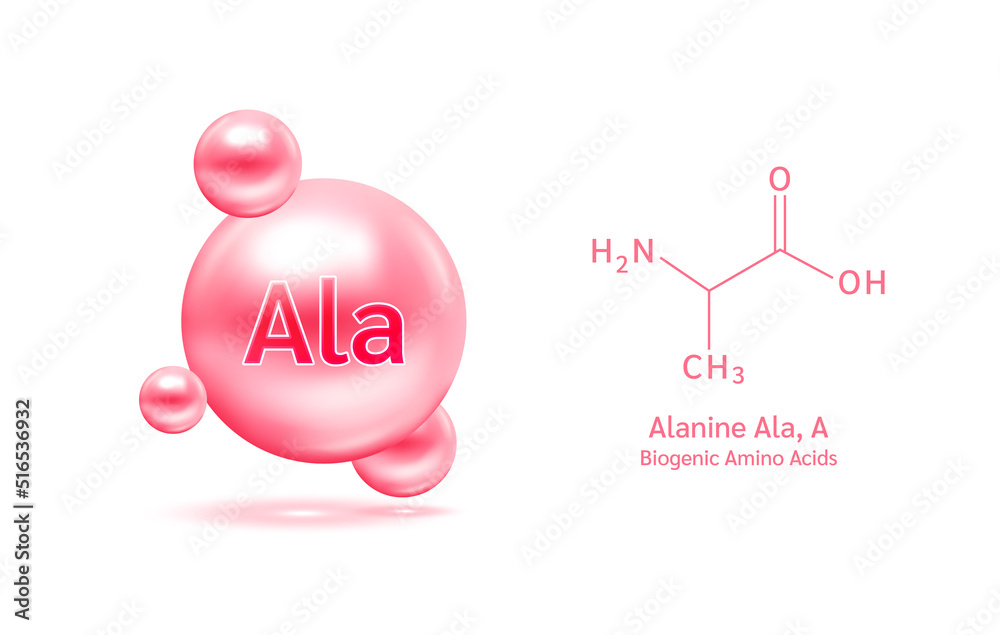 Important amino acid Alanine Ala, A and structural chemical formula and ...