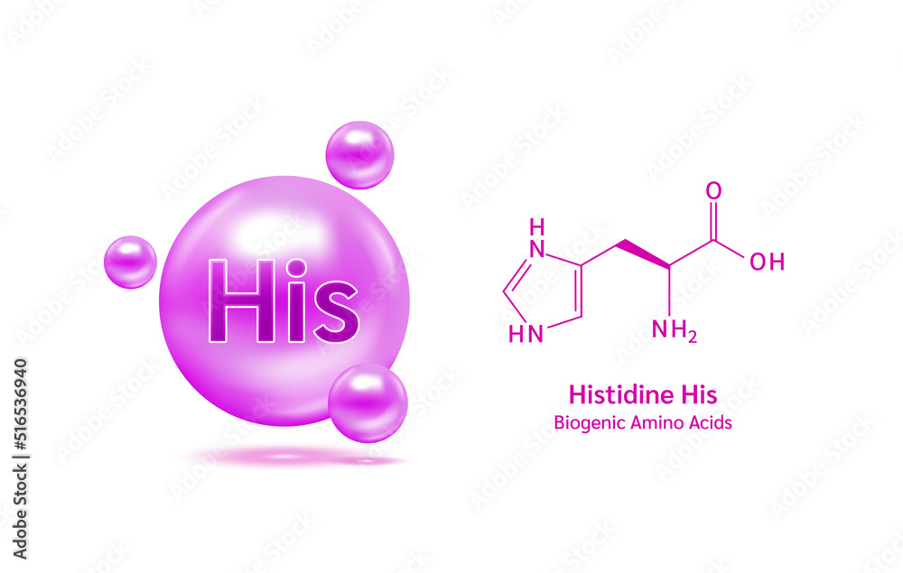 Important amino acid histidine and structural chemical formula and line ...