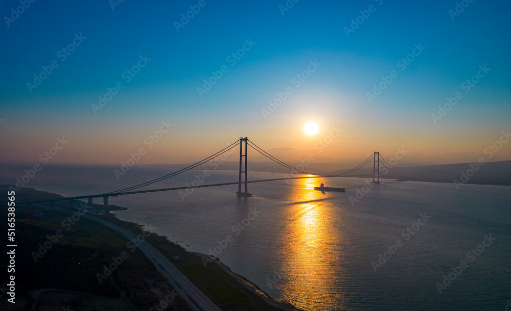 1915 Canakkale Bridge aerial view in Canakkale, Turkey. World's longest ...