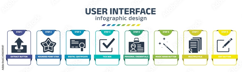 user interface infographic design template with extract button, rounded ...