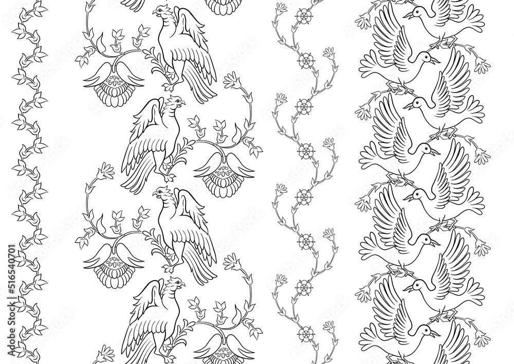 Byzantine traditional historical motifs of animals, birds, flowers and ...