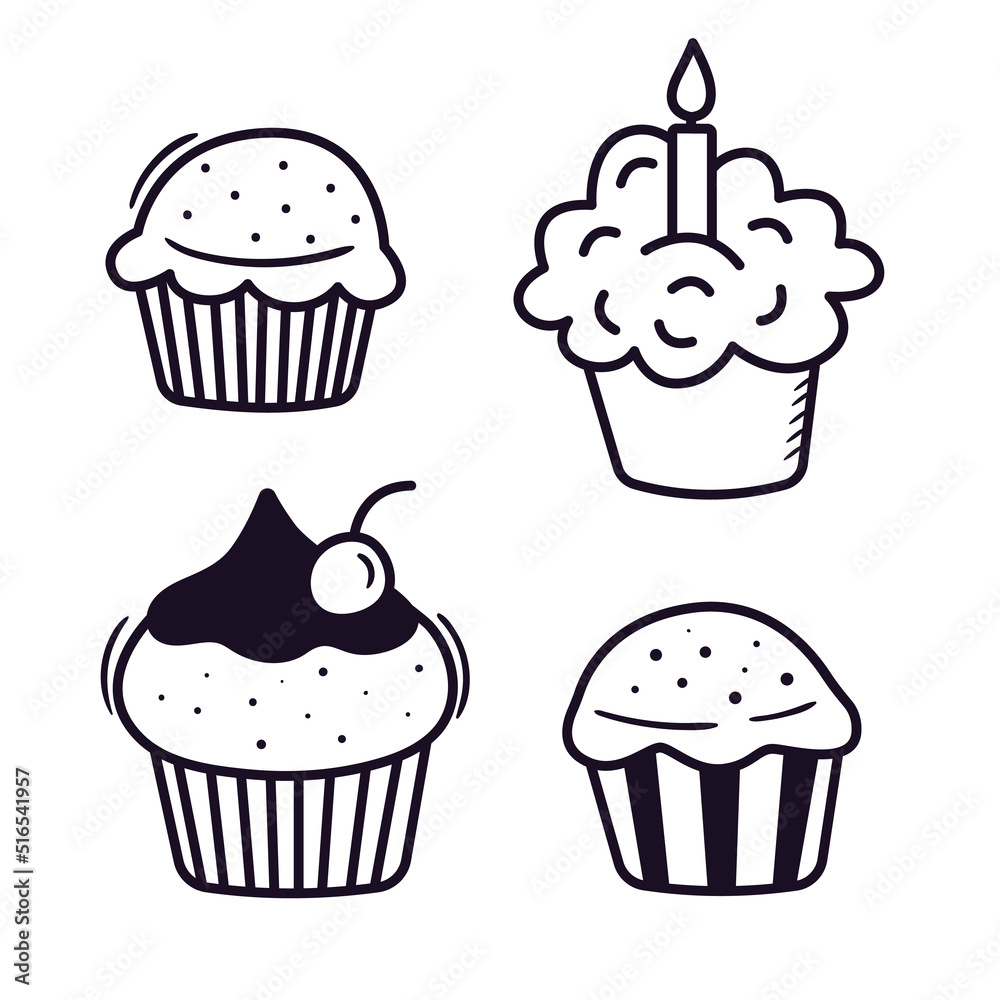 Birthday Cupcakes Clipart Black And White