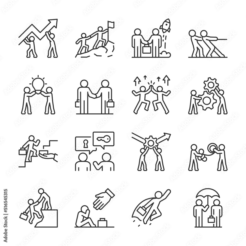 Mentoring, teamwork with a mentor Set of icons. Leadership. Business ...