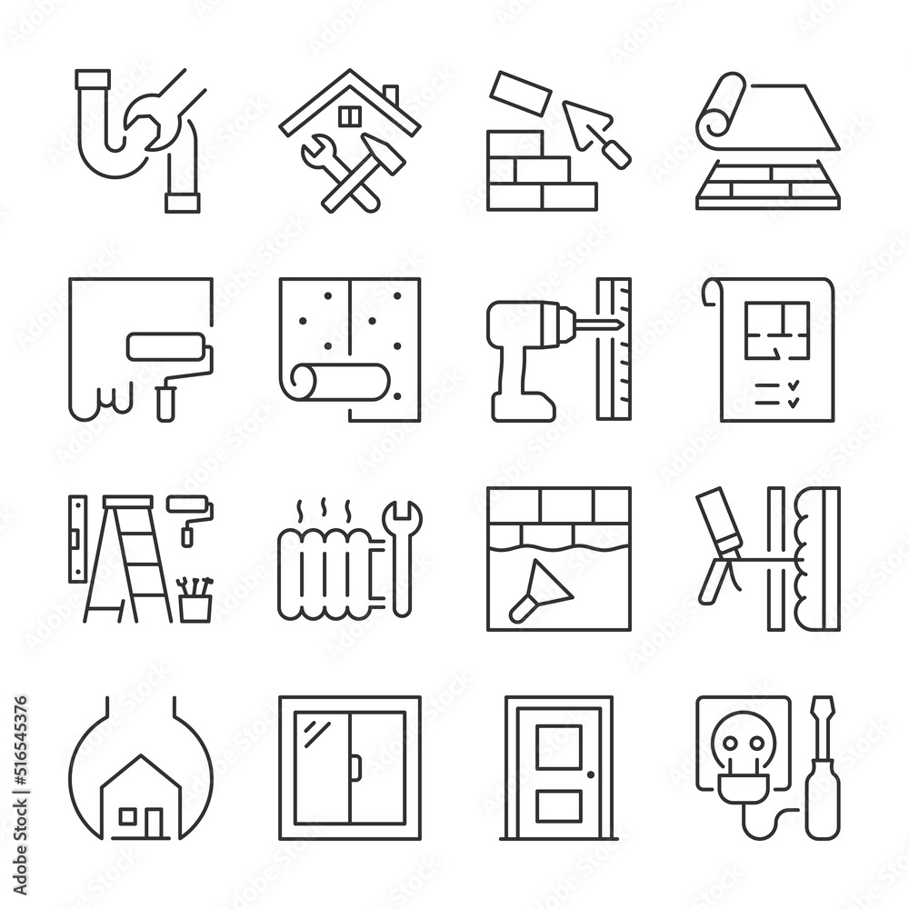Home repair icons set. Home renovations. Household chores, home repairs ...