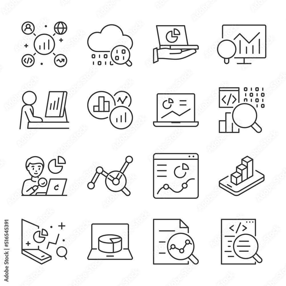 IT analytics icons set. Data analysis, big data. Data Scientist ...