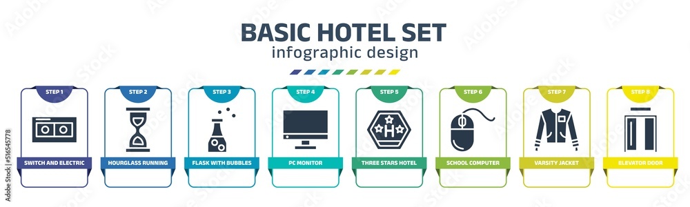 basic hotel set infographic design template with switch and electric ...