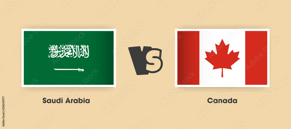 Saudi Arabia vs Canada flags placed side by side. Creative stylish ...