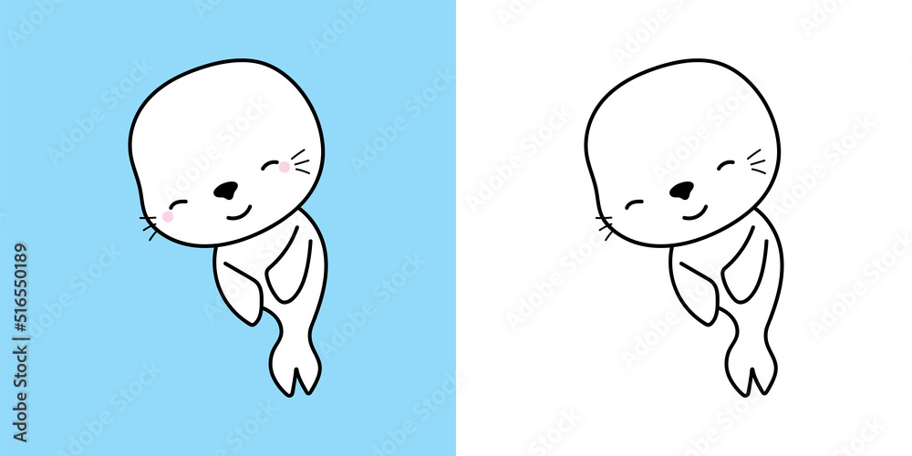 Clipart Fur Seal Multicolored and Black and White. Cute Clip Art Seal ...