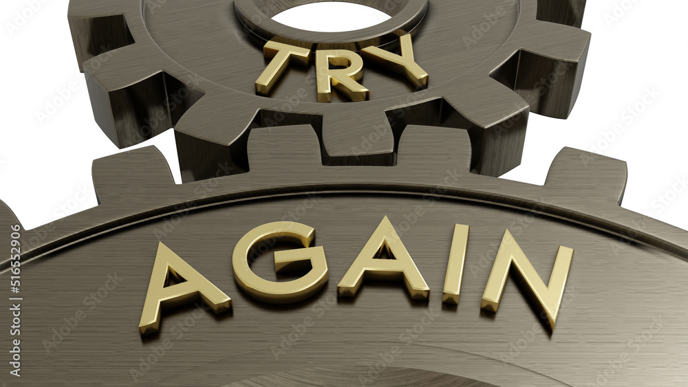 Try Again Text on Gear Wheel on a white background with clipping path ...