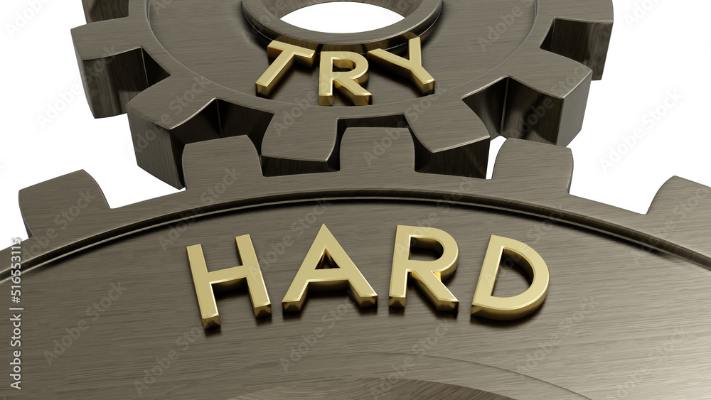 Try Hard Text on Gear Wheel on a white background with clipping path 8K ...