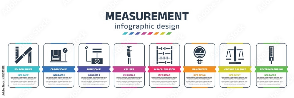 measurement infographic design template with folded ruler, cargo scale ...