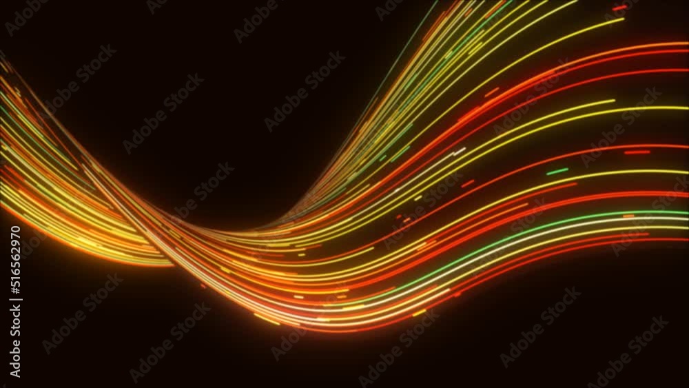 Animated neon fire wave of lines. Movement of glowing digital stripes ...