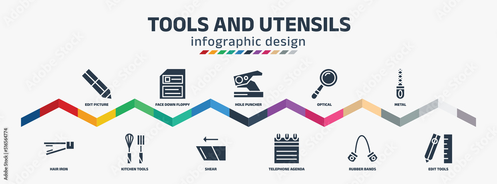 tools and utensils infographic design template with edit picture, hair ...
