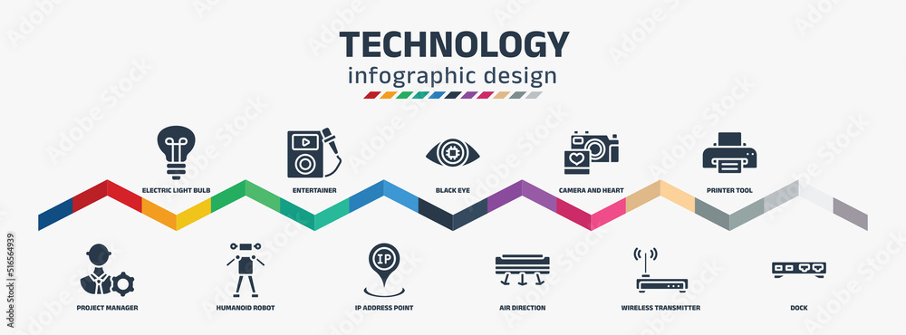technology infographic design template with electric light bulb ...