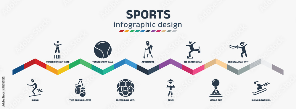 sports infographic design template with number one athlete, skiing ...