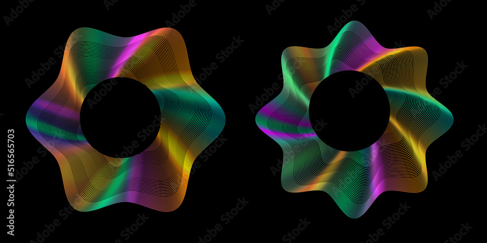 Circle electronic multicolored sound waves on black background. Radial ...