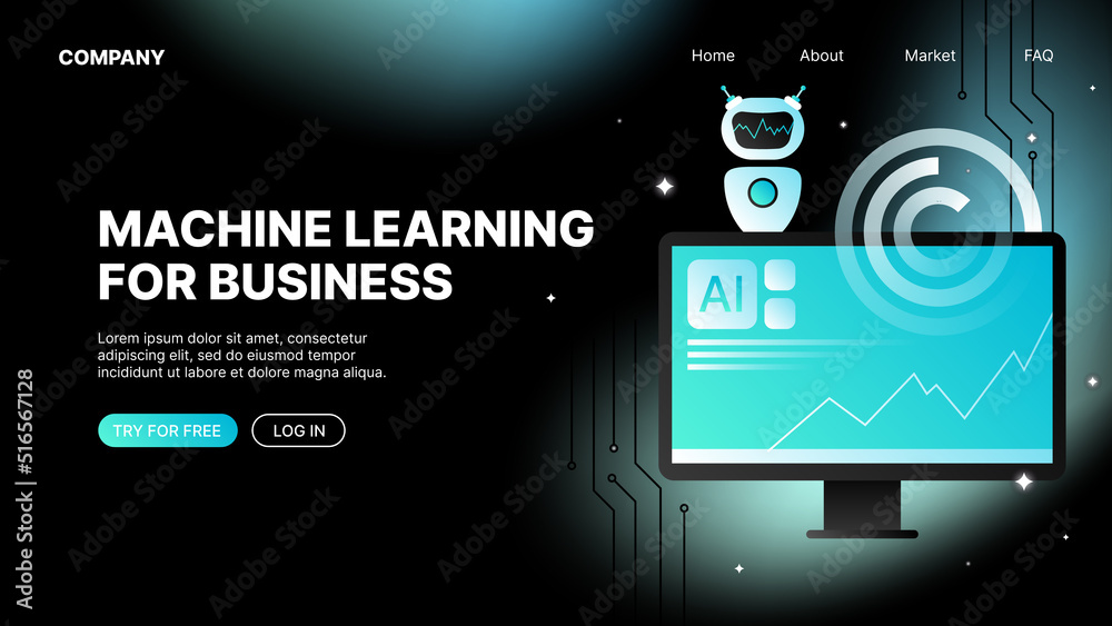 Machine Learning Website for Business. Isometric Landing Page Template ...