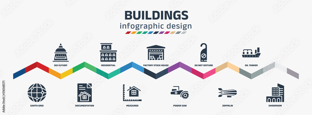buildings infographic design template with doi suthep, earth grid ...