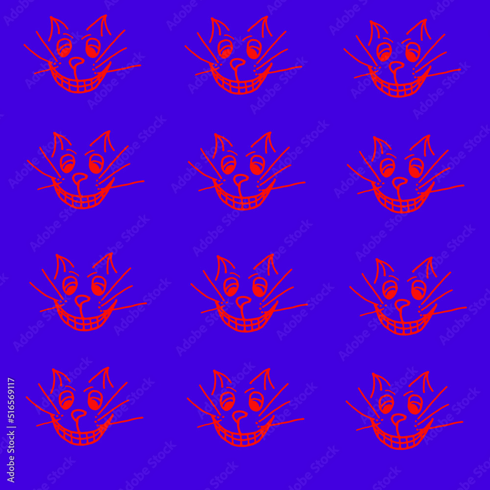 Invisible cats with big smile drawn red marker on very peri paper. Neon ...