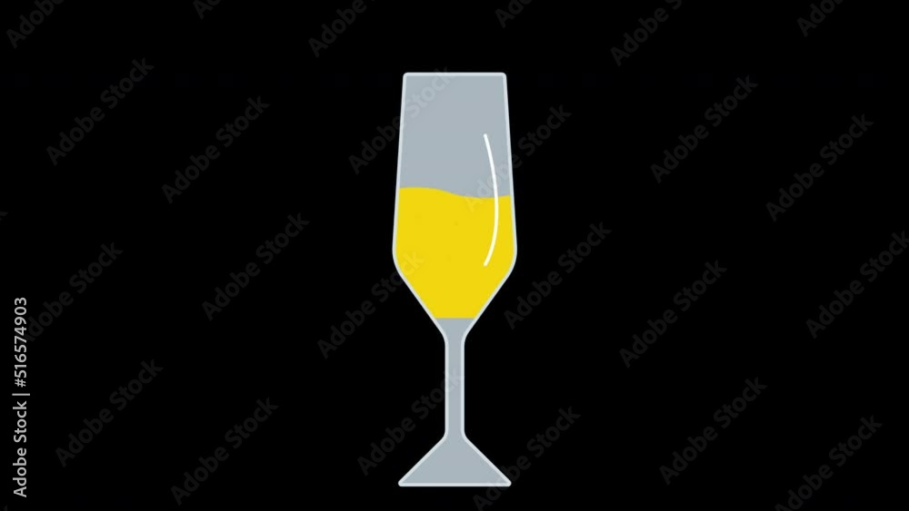 Champagne cup loop animation isolated. Alpha channel champagne bottle ...
