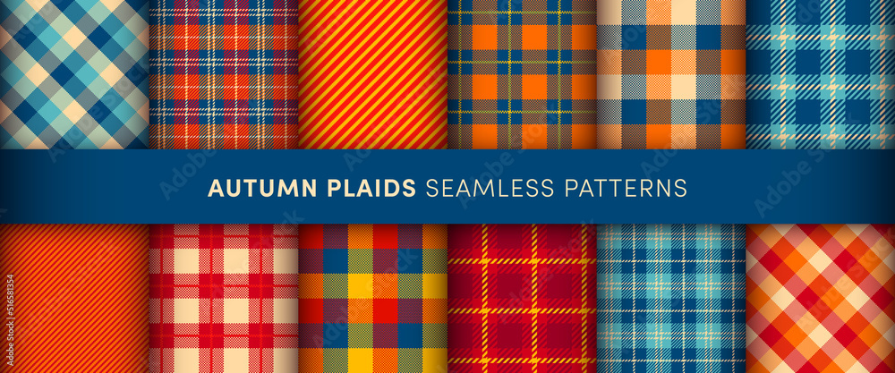 Autumn Plaids seamless pattens set. Vector Checkered, Buffalo, Tartan ...