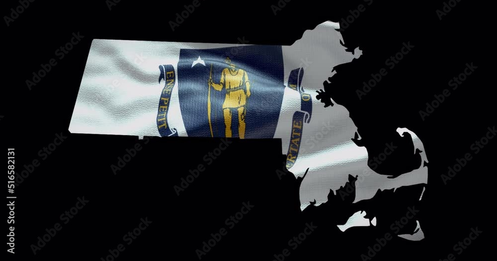 Vidéo Stock Massachusetts state map with waving flag. State outline 4K ...