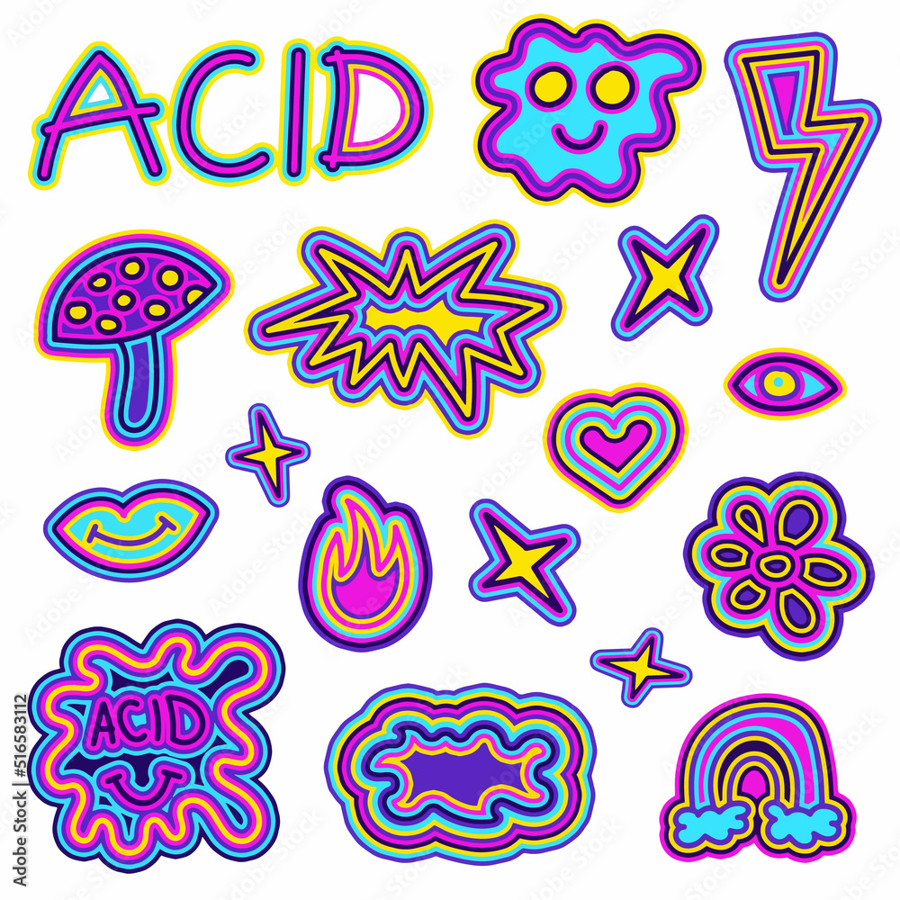 Acid Rave Smile Set. Acid Smile and Psychedelic Sticker Pack. Acid Rave ...