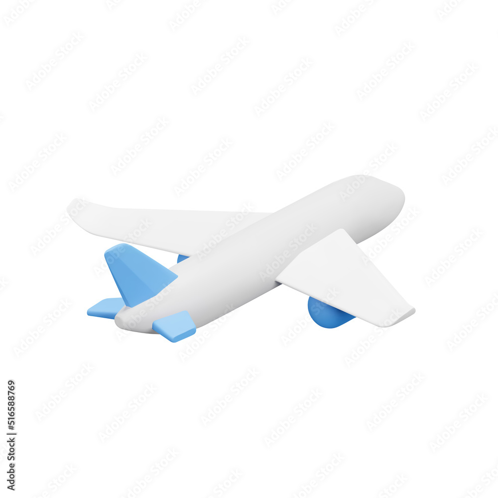 Flying airplane 3d icon. rear view Isolated object on a transparent ...