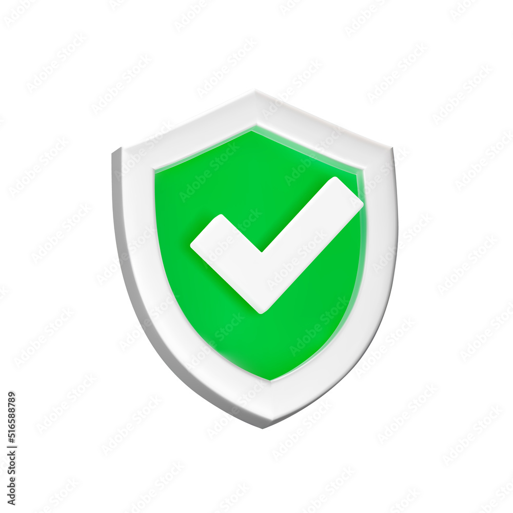 Safety Guarantee 3d icon. Green shield with a check mark. Isolated ...