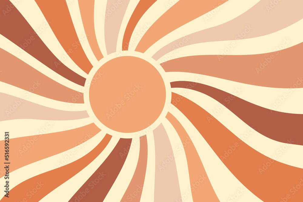 Retro groovy sun rays pattern background 70s. Sun sunbeams summer ...
