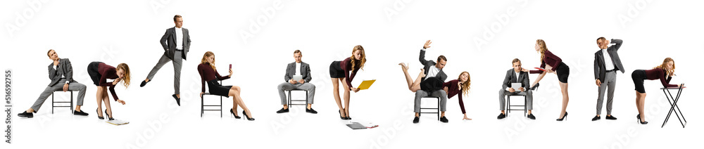 Destroy gender stereotypes. Two stylish office workers in business ...