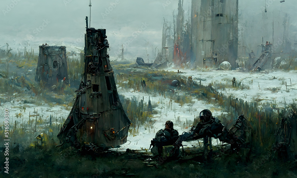 Artistic painting conception of the war in Ukraine, Russian soldiers on ...