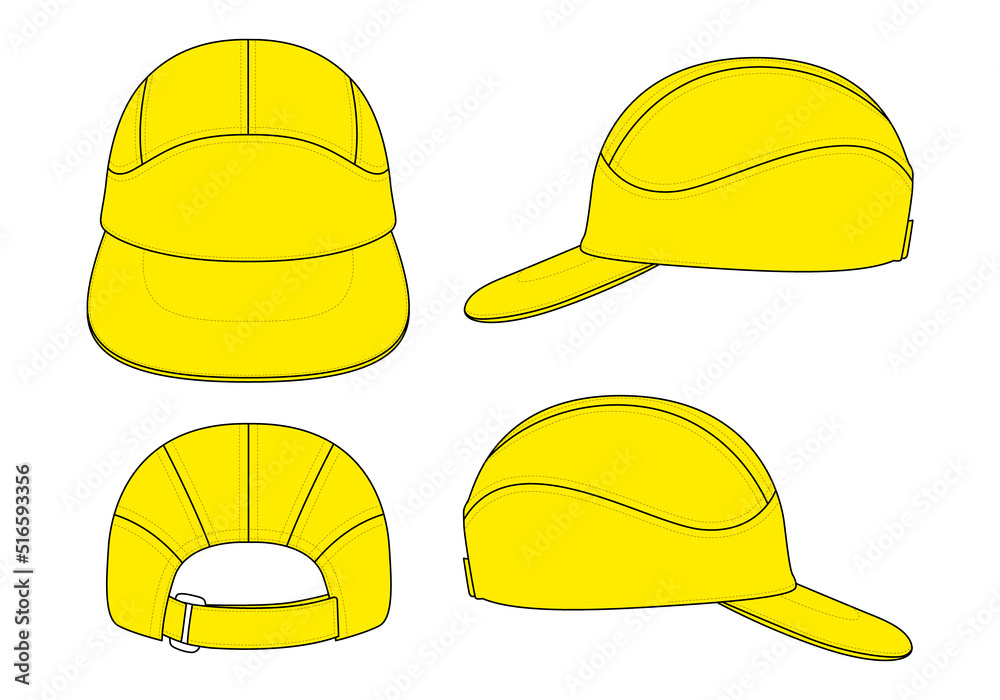 Sport yellow baseball cap with 5 panel trim style template on white ...