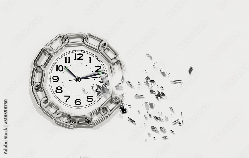 time clock chain break breaking isolated in white background escape ...