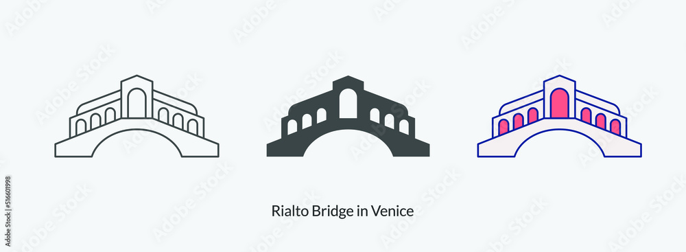 Rialto Bridge in Venice icon in different style vector illustration ...