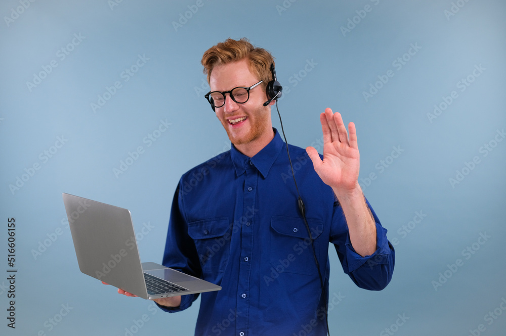 Customer service representative taking a call from a customer and ...