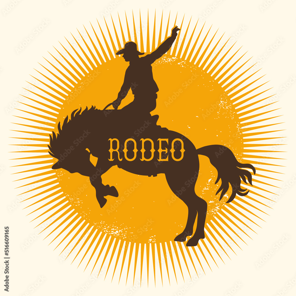 Cowboy Rodeo wild horse vector round symbol. Silhouette of Cowboy ...