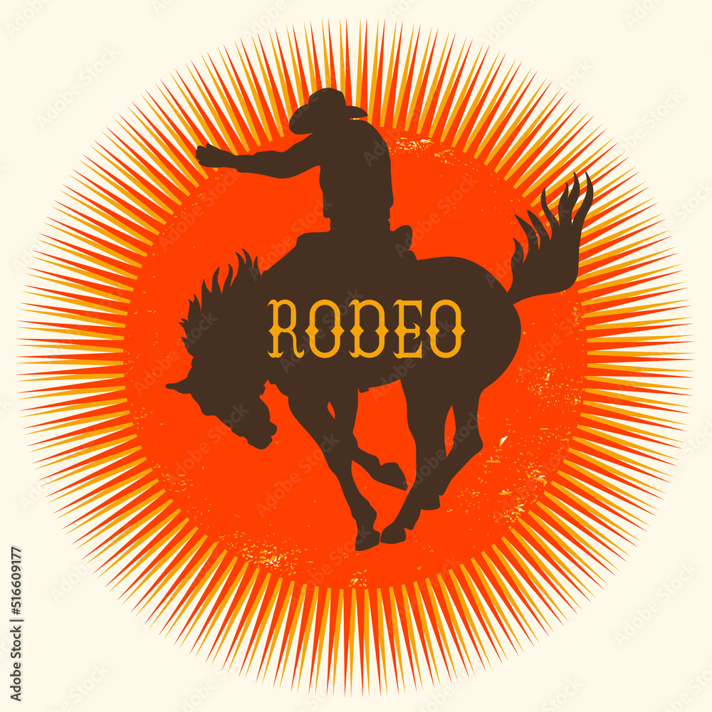 Cowboy Rodeo wild horse vector round symbol. Silhouette of Cowboy ...