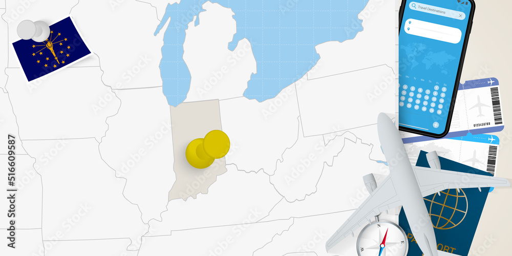 Travel to Indiana concept, map with pin on map of Indiana. Vacation ...