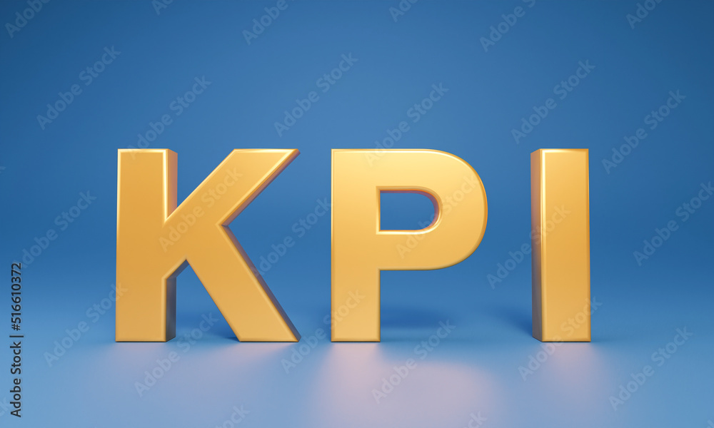 3D Golden KPI - Key Performance Indicator isolated on blue background ...