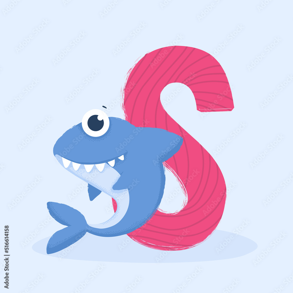 Cartoon letter of the alphabet with animal character shark Stock Vector ...