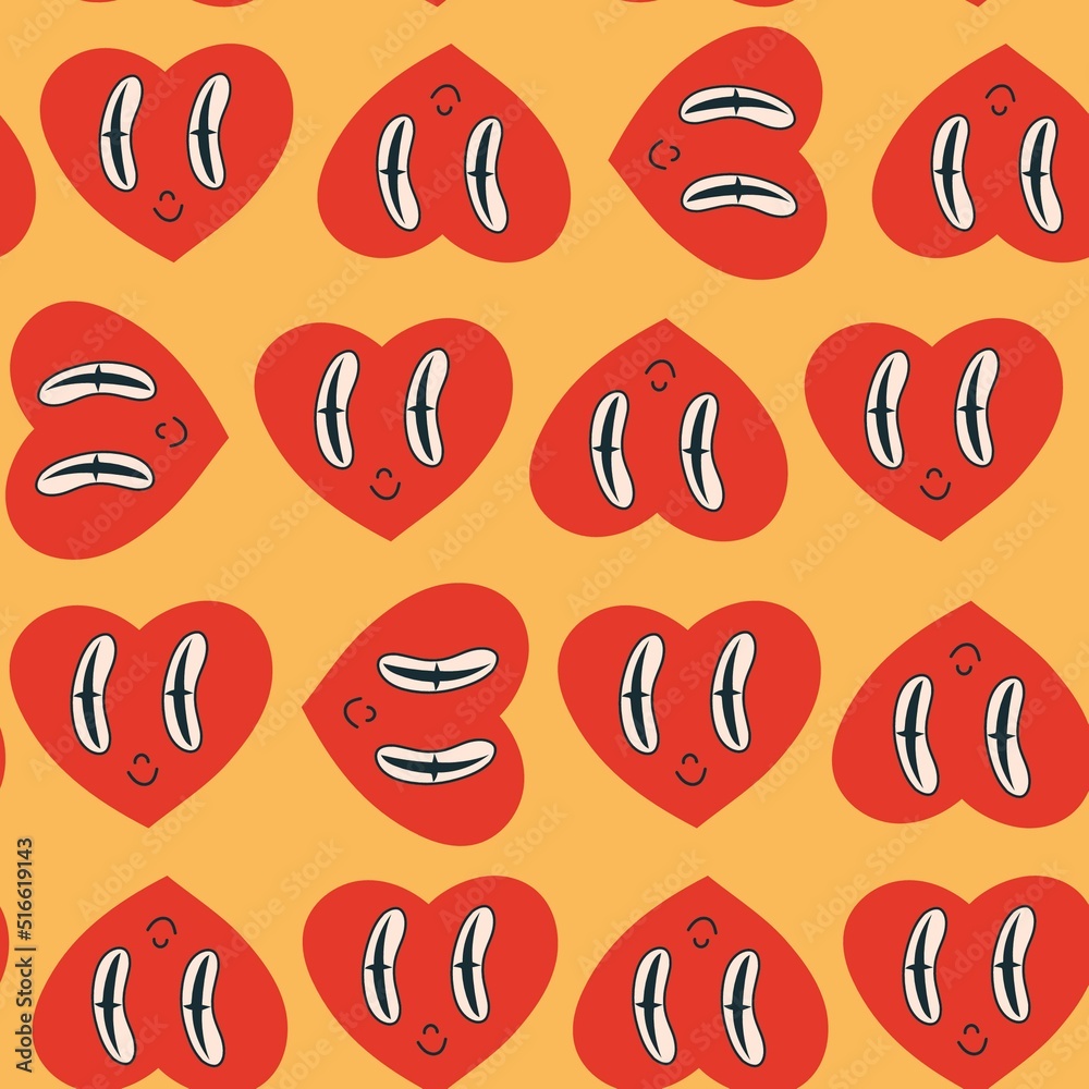 Seamless pattern with crazy comic faces and colorful geometric shapes ...