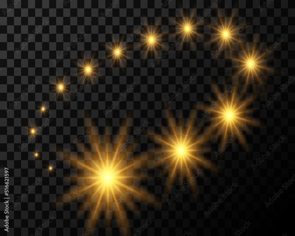 Neon bright glowing stars, lights and reflective effects on a ...