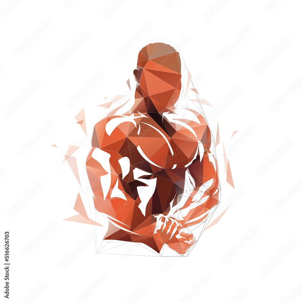 Bodybuilder posing and showing off big muscles. Low polygonal ...
