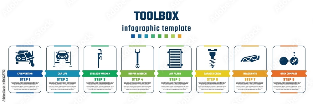 toolbox concept infographic design template. included car painting, car ...