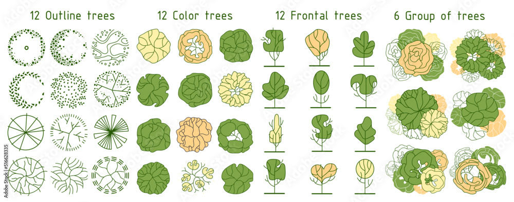 Tree for architectural floor plans. Entourage design. Various trees ...
