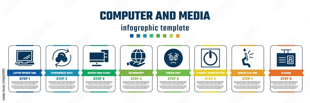 computer and media concept infographic design template. included laptop ...