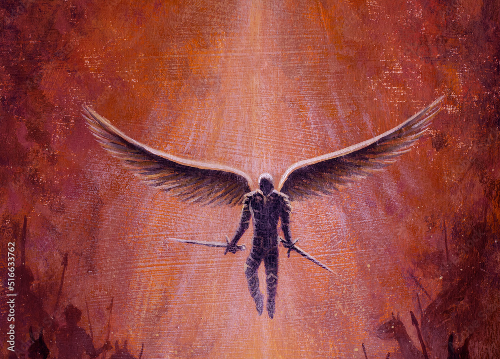Angel warrior dreamlike fantasy art. Painting angel warrior on a ...